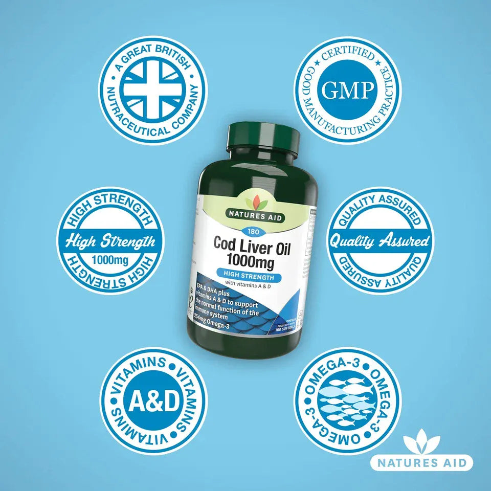 Natures Aid High Strength Cod Liver Oil - 1000 mg (180 Softgel Capsule ...